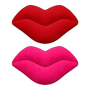 SOIMISS 2Pcs Red Lip Shape Throw Pillows 3D Lips Plush Toy Decorative Reversible Pillow Cushion for Bed Couch Office Living Room 30X17cm