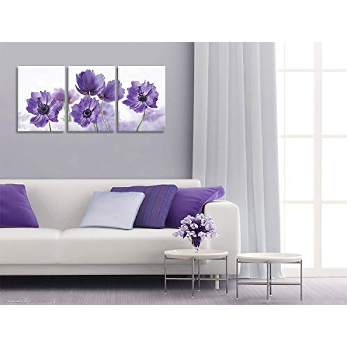Canvas Art Wall Decor for Bedroom Purple Flower Bloom Close Up Pictures Prints on Canvas Wall Decoration for Bedroom Simple Life Modern Minimalism Artwork Framed Wall Art 3 Piece Canvas Wall Art Set