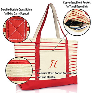 DALIX 23" Large Striped H-Initial Tote Bag Womens Ballent Letter H in Black