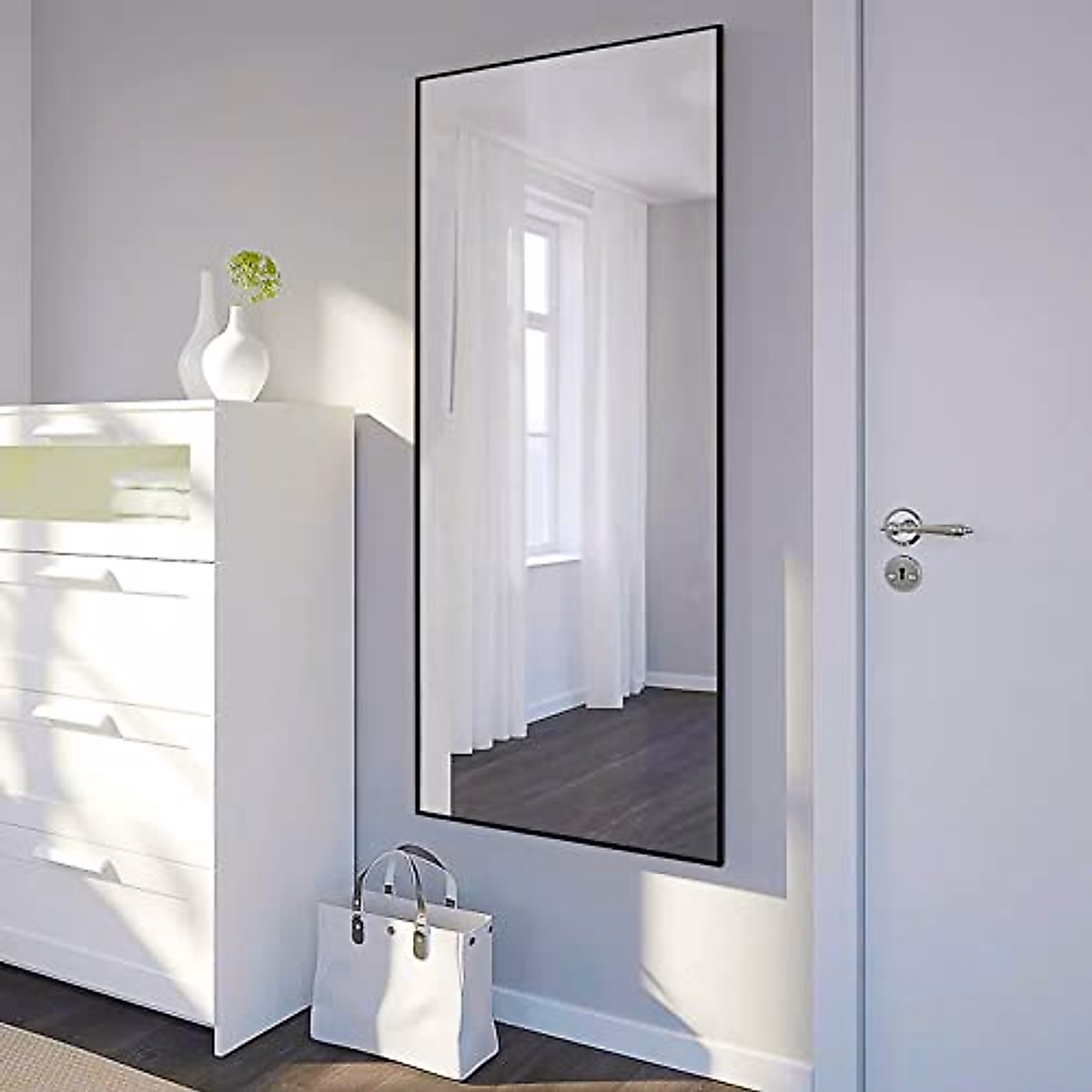Full Length Mirror 65"x23.6" Floor Mirror, Large Rectangle Full Body Mirror Standing Hanging or Leaning Against Wall, Bathroom Mirror Dressing Mirror Wall-Mount Mirror, Black