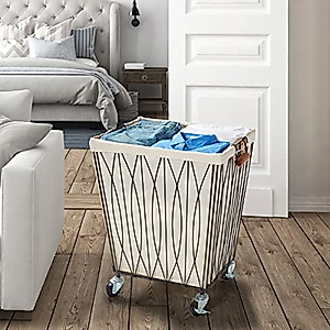 Artesa Verona Rolling Laundry Hamper Cart with Removable Canvas Bag, White and Black Large