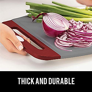 Gorilla Grip Reversible, Oversized, Thick Cutting Board, Grip Handle, Deep Juice Grooves, Slip Resistant, Large Kitchen Chopping Boards for Meat, Veggies, Fruits, Dishwasher Safe, 16x11.2, Red Gray