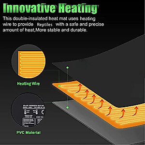 XIEHUZA Reptile Heating Pad, 23W Temperature Adjustable Under Tank Heater with Adhesive for 30-40gal Tank, Waterproof Heat Mat for Turtle, Lizard, Snake, Reptile, and Other Small Animals, 12x8 inch