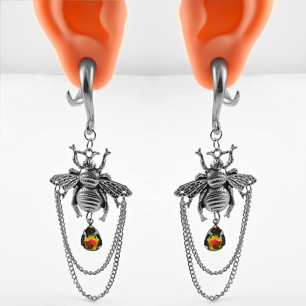 DOEARKO 2PCS Ear Gauges Cool Bee Ear Hanger Weights for Stretched Ears Body Piercing Tunnels 316 Stainless Steel Hypoallergenic Ear Plugs for Ears Expander Body Jewelry (10mm(00G), Silver)