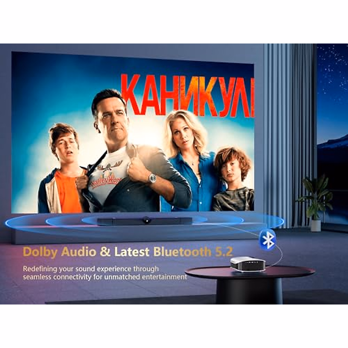 GooDee Smart 4K Projector with 5G WIFI and Bluetooth, Netflix/Amazn Prime Video Certified, Dolby Audio, 800ANSI Outdoor Projector, 400" Zoom Home Theater Projector Compatible with TV Stick,iOS,Android