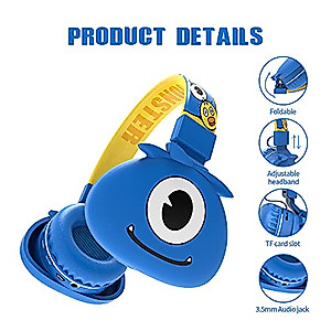 Kids Cartoon Headphones,Wireless Headset for thechildren,Jellie Monsters Joint Bluetooth Headphones,Foldable Stereo Headphone,FM,with Volume Limited and mic,TF Card Compatible for iPad/iPhone/Tablet