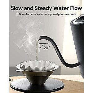 Gooseneck Electric Tea Kettle Pour-Over Kettle for Coffee, with 5 Variable Presets, 100% Stainless Steel Inner, with Keep Warm and Mute Function 0.8L, 1000W Quick Heating, Matte Black