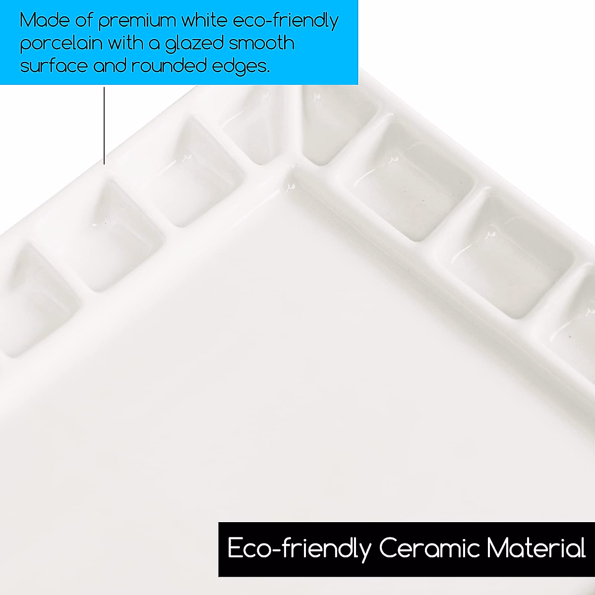 MEEDEN 18-Well Porcelain Artist Paint Palette, Mixing Art Ceramic Watercolor Paint Palette for Watercolor Gouache Acrylic Oil Painting, Rectangle 8 by 5-1/2-Inch