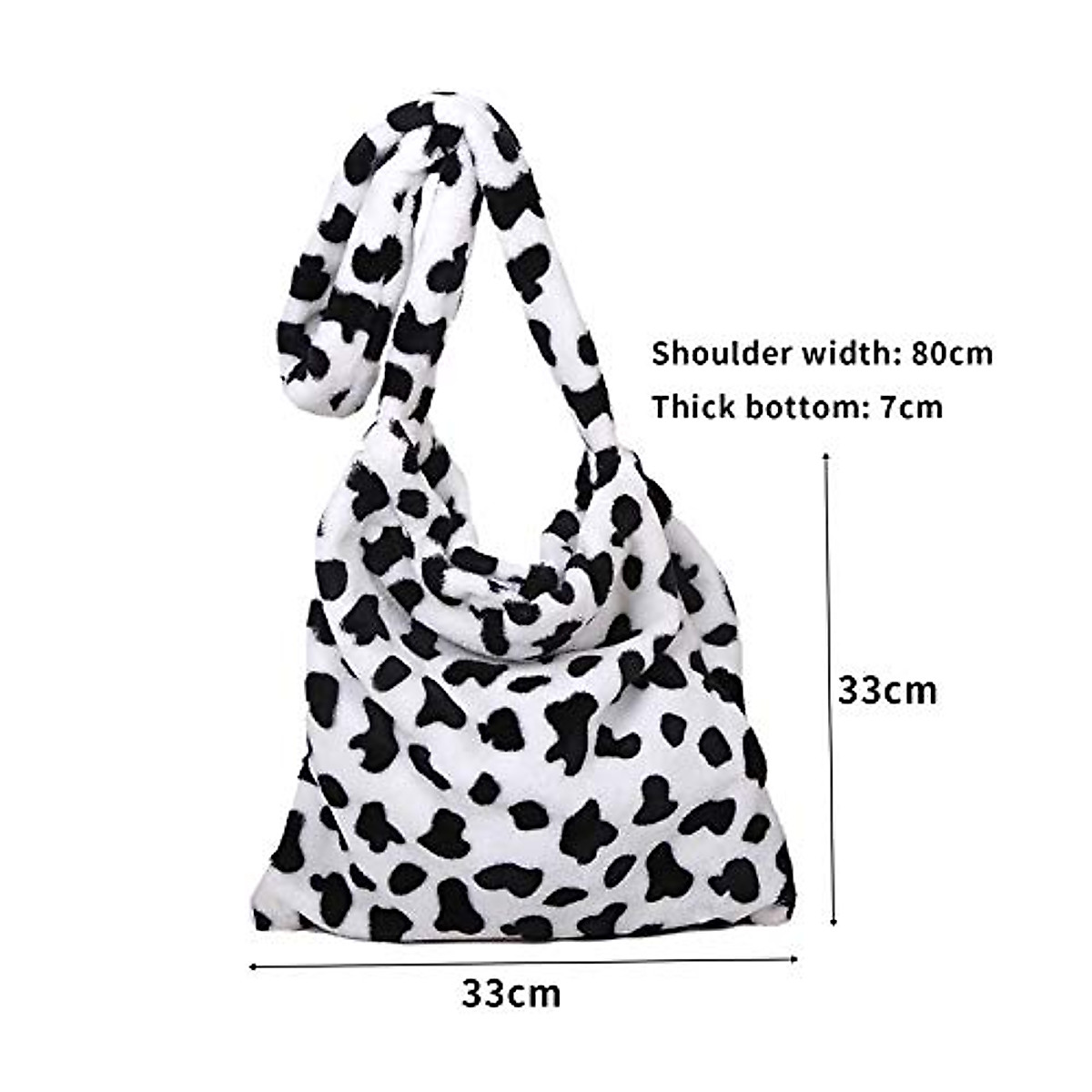 Women Leopard Print Shoulder Bag Fluffy Plush Clutch Faux Fur Handbag Tote Bag (Cow)