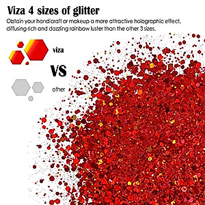 Viza Holographic Chunky Glitter 7.8oz/220g Xmas Red Craft Ultra Fine Glitter Powder Mixed Chunky PET Flake Sequin for Epoxy Resin Painting Arts Nail Hair Makeup Tumblers Slime Party Festival Decor