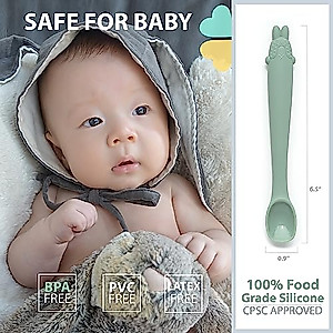 Silicone Baby Feeding Spoons-First Stage, Bendable Utensils for Infant & Parent-Baby Led Weaning, Toddler Self-Feeding & Training-Soft-Tip, Chewproof Teether l 4 Months + [5 Pack with a Portable Case]