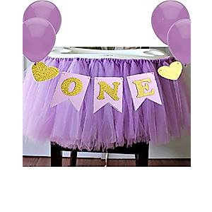 Purple 1st Birthday Baby Tutu for High Chair Decoration and "ONE" Pennant Mermaid Happy Birthday for Highchair