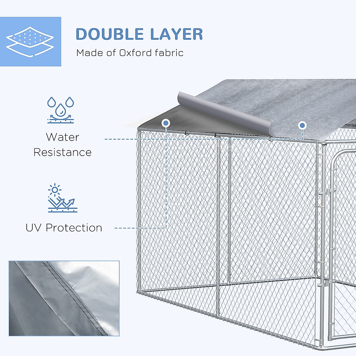 PawHut Large Dog Kennel Outside, Heavy Duty Dog Cage with Waterproof Cover, Outdoor Fence Dog Run with Galvanized Chain Link, Secure Lock, 13' x 7.5' x 7.5'
