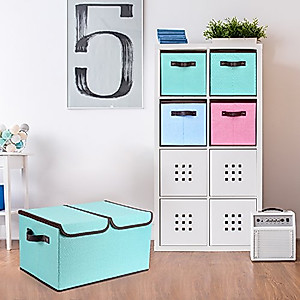 senbowe Larger Storage Cubes [4-Pack] 33 Quart Linen Fabric Foldable Collapsible Storage Cube Bin Organizer Basket with Lid, Handles, Removable Divider For Home, Closet - (16.5 x 11.8 x 9.8”)