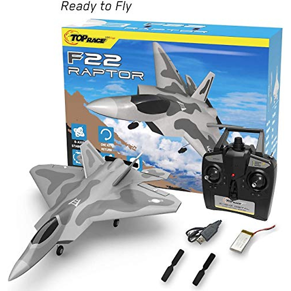Top Race Remote Control Jet – Advanced F-22 Raptor Model RC Fighter Jet with Range Over 300 ft. – Battery Powered 4 Channel RC Plane with 6 Axis Gyro for Acrobatics