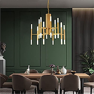 BOKT Modern Gold LED Sputnik Chandelier Mid Century Brushed Brass 24-Lights Round Chandelier Pendant Light Kitchen Island Vintage Industrial Flush Mount Ceiling Light Fixture