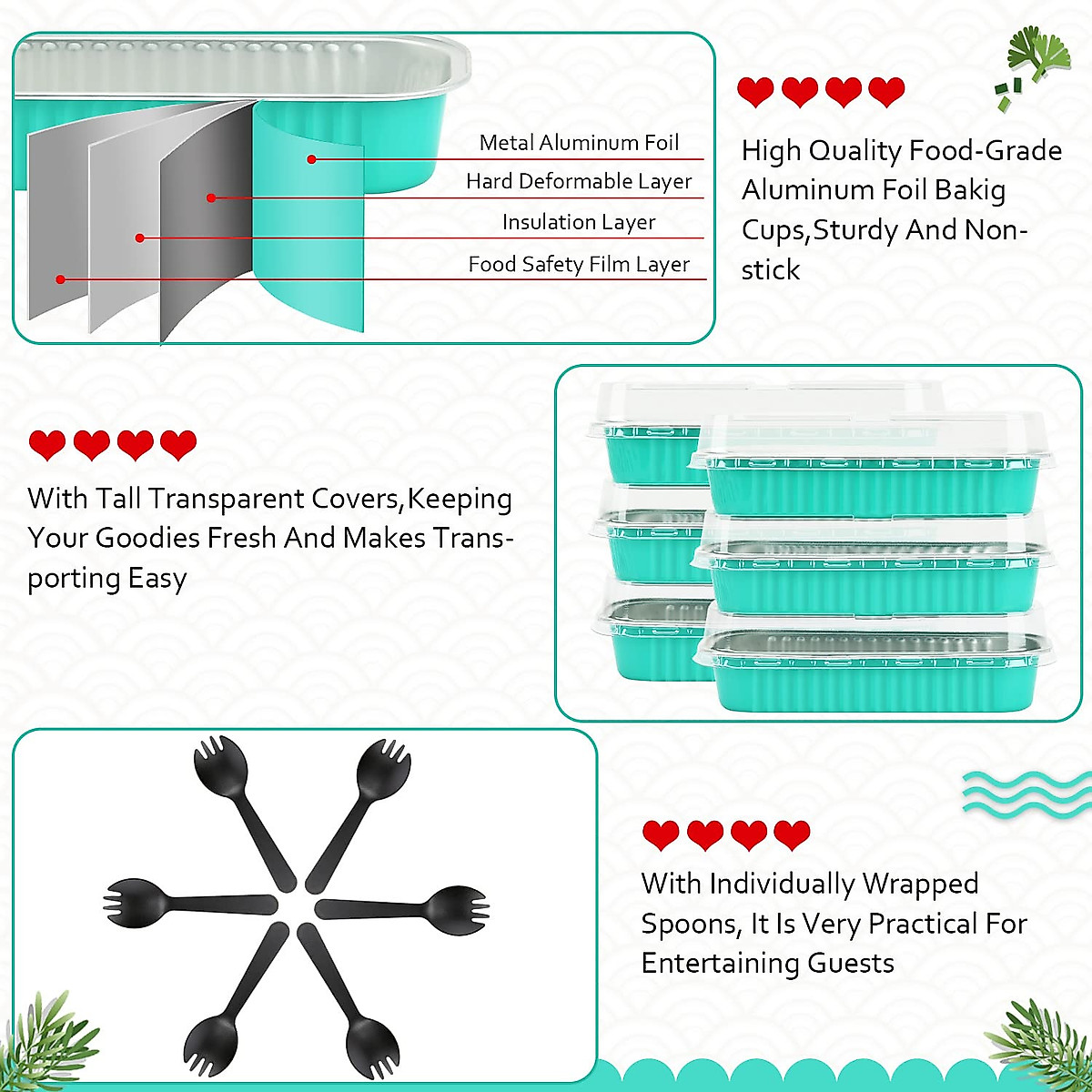 LNYZQUS Mini Loaf Baking Pans with Lids 100 Pack, 6.8oz Rectangle Mini Cake Tins Baking Cups,Disposable Aluminum Foil Mini Baking Pan Muffin Tins Containers -Cyan Blue