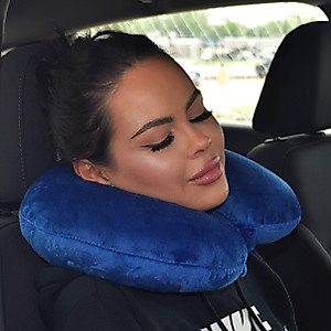 Wolf Essentials Adult Cozy Soft Microfiber Neck Pillow, Compact, Perfect for Plane or Car Travel, Cobalt