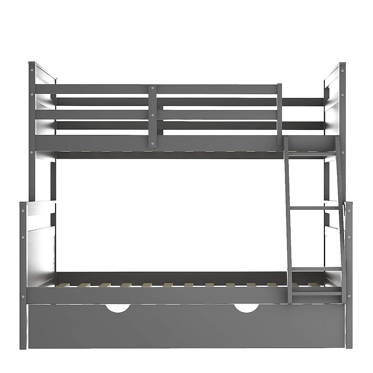 SOFTSEA Twin Over Full Bunk Bed with Trundle, Modern Bunk Bed with Ladder and Guardrails for Kids, Solid Wood Bunk Bed Frame, Can be Converted into 2 Beds Full Bed with Trundle and Loft Bed, Gray