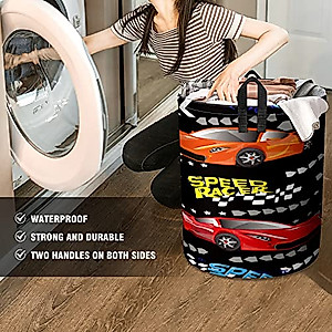 Laundry Basket Hamper with Handles Racing Car Boys Canvas Freestanding Dirty Clothes Hampers Waterproof Lightweight Large Storage Basket for Laundry Bedroom Dorm Clothes Towels Toys Organizer