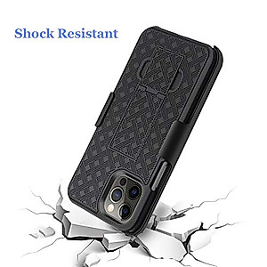 Fingic Compatible with iPhone 12 Pro Max 5G Case Holster Case Combo Shell Slim Rugged Case with Built-in Kickstand Swivel Belt Clip Holster Shockproof Cover for Apple iPhone 12 Pro Max 6.7 inch, Black