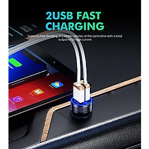 【2Pack】 USB Car Charger, Dual USB Port Car Charger Adapter, 5V/4.8A Charge Car Phone Charger with Blue LED & Touch Switch Fit for iPhone 13/12 Pro/Max/8, Galaxy S21/20/10/9 (Black)