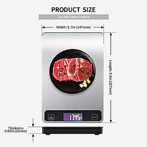 Digital Kitchen Food Scale for Baking,Weight Loss,Grams and Ounces OZ Lb ML,5 Units,1g to 33lb, Stainless Steel with LCD Display,Silver Black (Include AAA Battery)