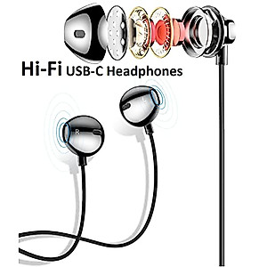 Earphone Stereo USB-C Headphones, USB Type C in-Ear Earbuds Hi-Fi Digital DAC Bass Noise Cancelling Headsets w/h Mic & Remote Control for Samsung Google Pixel Pad Pro 2022 OnePlus