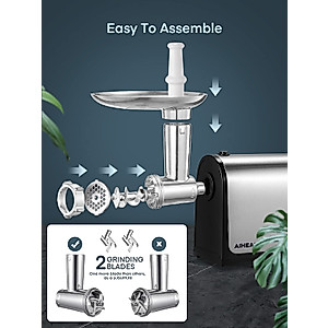 Electric Meat Grinder, Sausage Stuffer with 3 Sausage Tubes, 2 Blades, 3 Plates, 2000W Max, Meat Grinder Heavy Duty for Home Kitchen Use, Stainless Steel (Black)