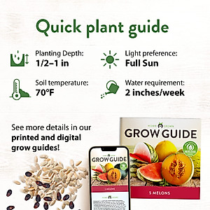 HOME GROWN 5 Melon Fruit Seeds Variety Pack - Watermelon Seeds, Melon Seeds, Cantaloupe, Sugar Baby Watermelon, Honeydew Fruit Seeds for Planting Home Garden - Non GMO Heirloom Seeds for Planting