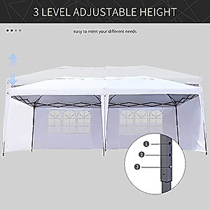 Outsunny 10' x 20' Heavy Duty Pop Up Canopy Party Tent with 4 Removable Sidewalls, Outdoor Cabana Gazebo with Carry Bag, Weather Protection, White
