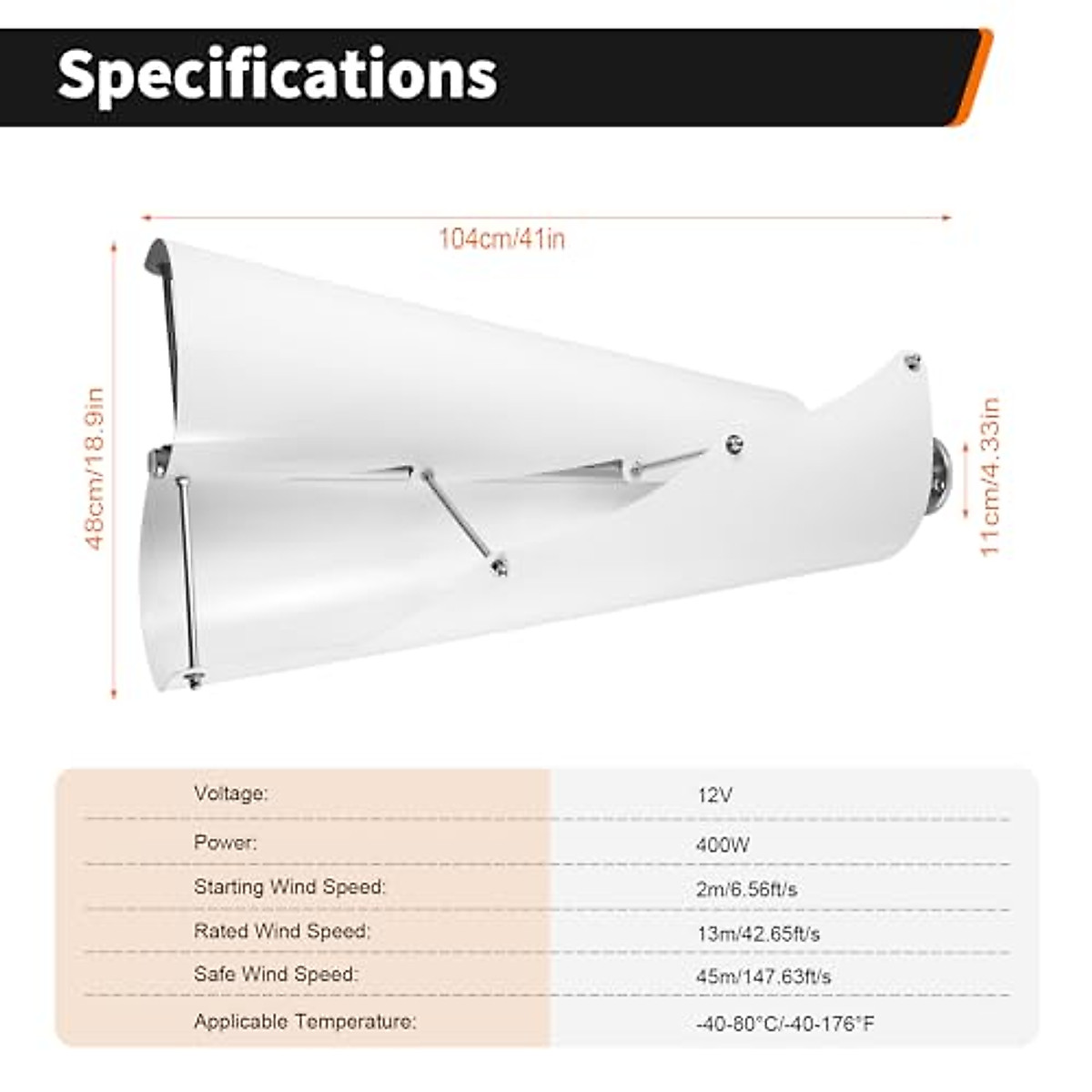 OUKANING 400W 12V Portable Vertical Helix Maglev Axis Wind Power Turbine Generator Kit with Charge Controller, 2 Blades, White