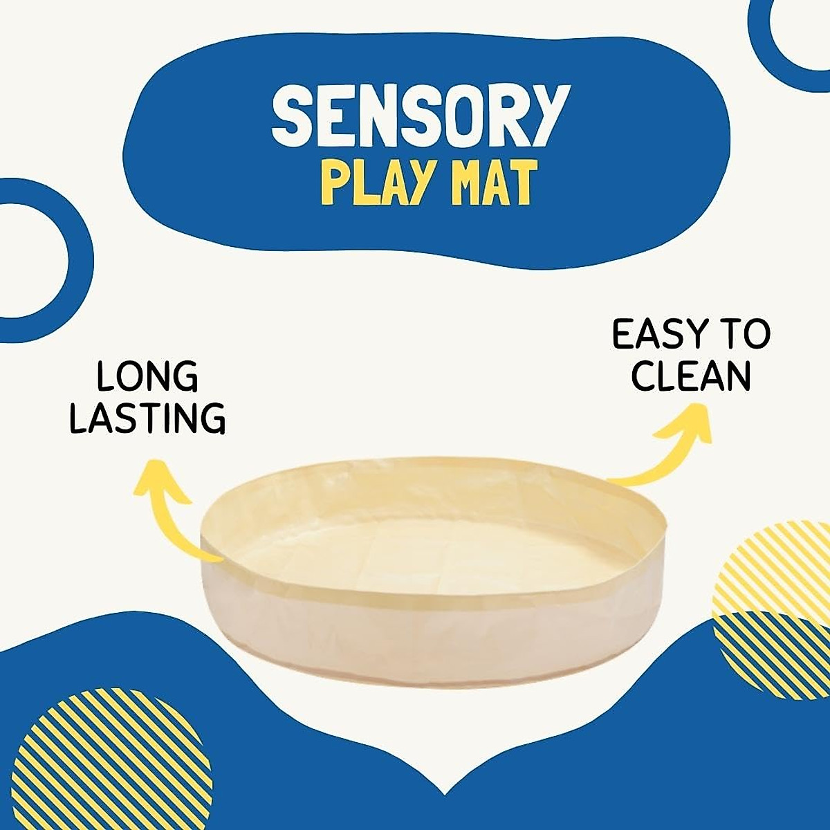 BLUETREE Sensory and Messy Play Mat for Toddlers, Infants and Kids, Safe, Waterproof, Double-Sided and Durable, Play Yard 59"x59"x7.9" Ivory and Gray