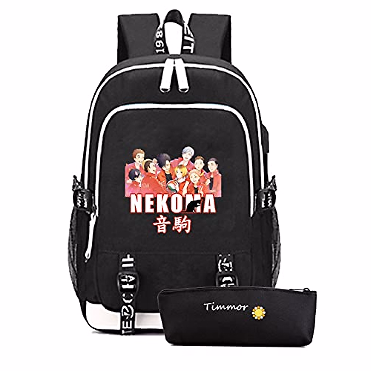 TIMMOR MAGIC Anime Cosplay Laptop Backpack with USB Charging Port, Middle School College Bookbags Over 8 Years Old(Black1)