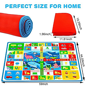 44" x 59" Baby Play Mats for Floor, Baby Crawling Mat, Kids Play Rug, Foldable Non Slip Tummy Time Mat Soft Plush Surface Baby Playmat for Toddlers & Infants, Classroom Playroom Bedroom Activity Mat