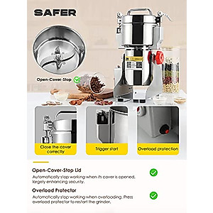 CGOLDENWALL 700g Electric Grain Grinder with Hand Crank Grinder