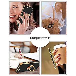 BENTOBEN iPhone SE 2022 Case, iPhone SE 2020 Phone Case, iPhone 8/7 Case, Slim Fit Sparkly Soft TPU Protection Kickstand Ring Holder Shockproof Bumper Drop Protective Girls Women Men Cover, Black/Gold