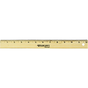 Westcott Wood 12" School Ruler Scaled in 1/16" (103810), Assorted Colors, Letter (10381)