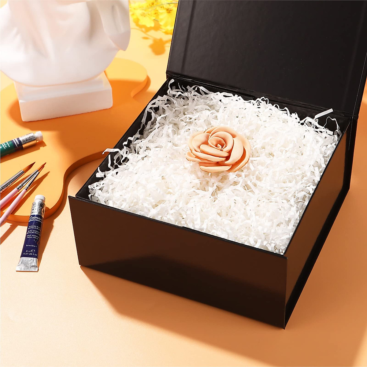 ARTDEARM 5 Gift Boxes 7.5x7.5x3 Inches, Gift Boxes with Lids, White Gift Boxes, Groomsmen Proposal Boxes, Gift Boxes with Magnetic Closure (Glossy Black)