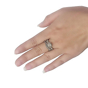 FlameReflection Stainless Steel Rings for Women Infinity Wedding Set Round CZ Cubic Zirconia Halo Engagement Bridal Jewelry Set Size 9