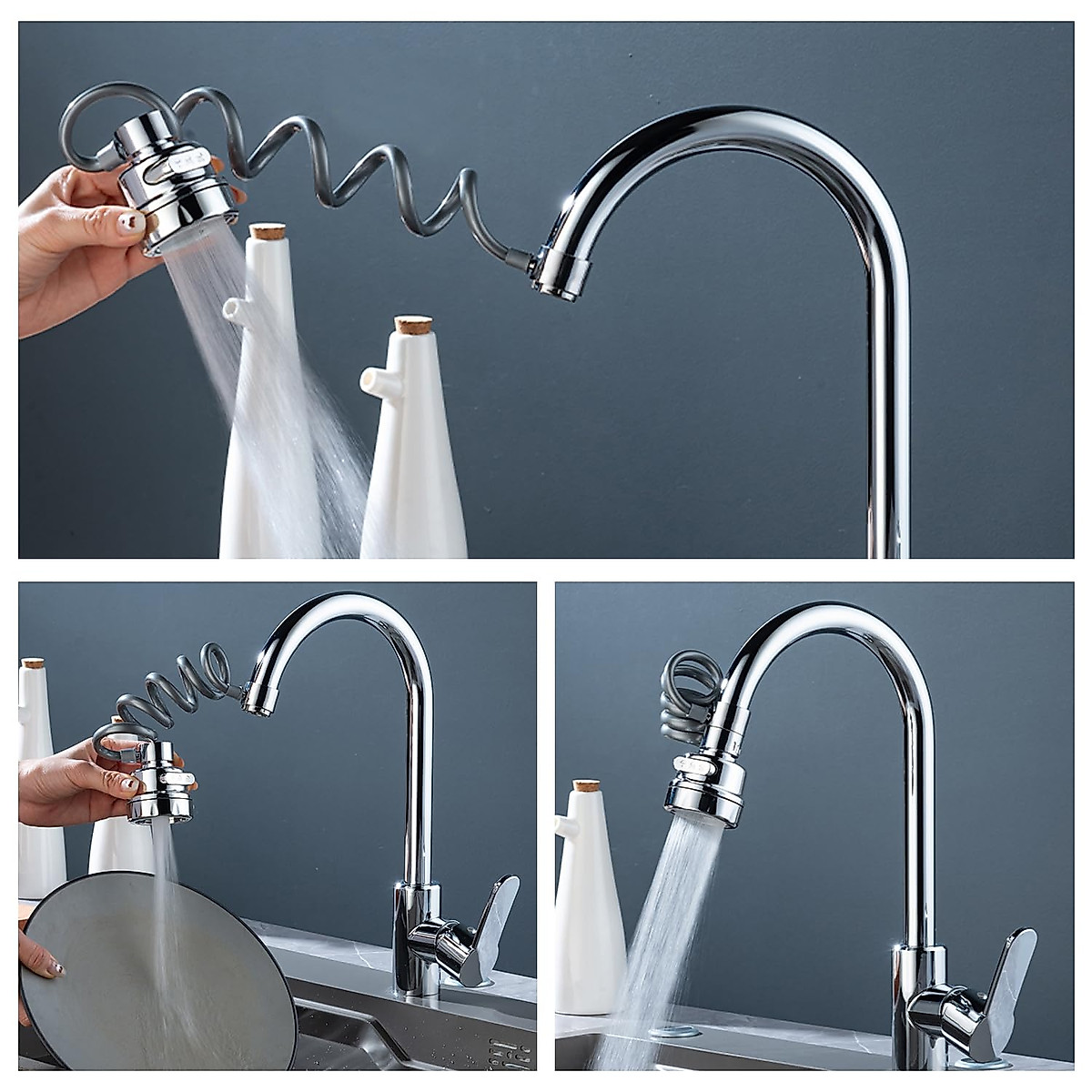 Kitchen faucet head replacement,3 Spray Modes Faucet Aerator,sink faucet head sprayer head replacement，Infinite angles Movable Faucet Extender for Kitchen Sink for Washing Face Shampoo