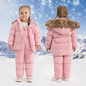 CARETOO Toddler Boys Girls Winter Down Coats Snowsuit Outerwear 2Pcs Clothes Hooded Jacket Snow Ski Bib Pants Outfits Set