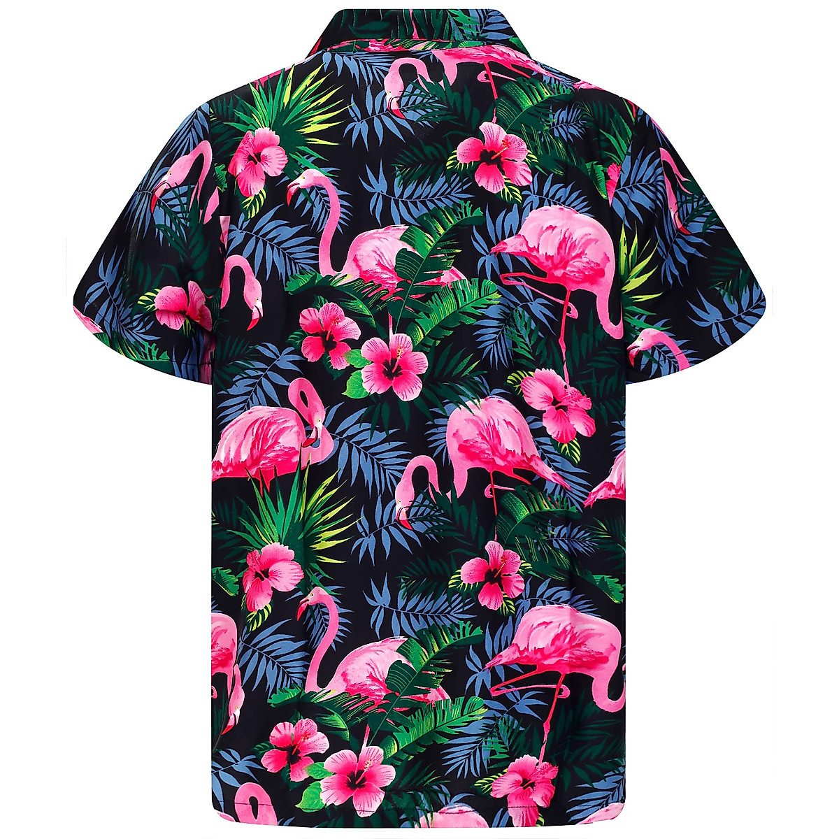 KING KAMEHA Funky Hawaiian Shirt, Shortsleeve, Flamingo Flowers, Black Pink, XXL