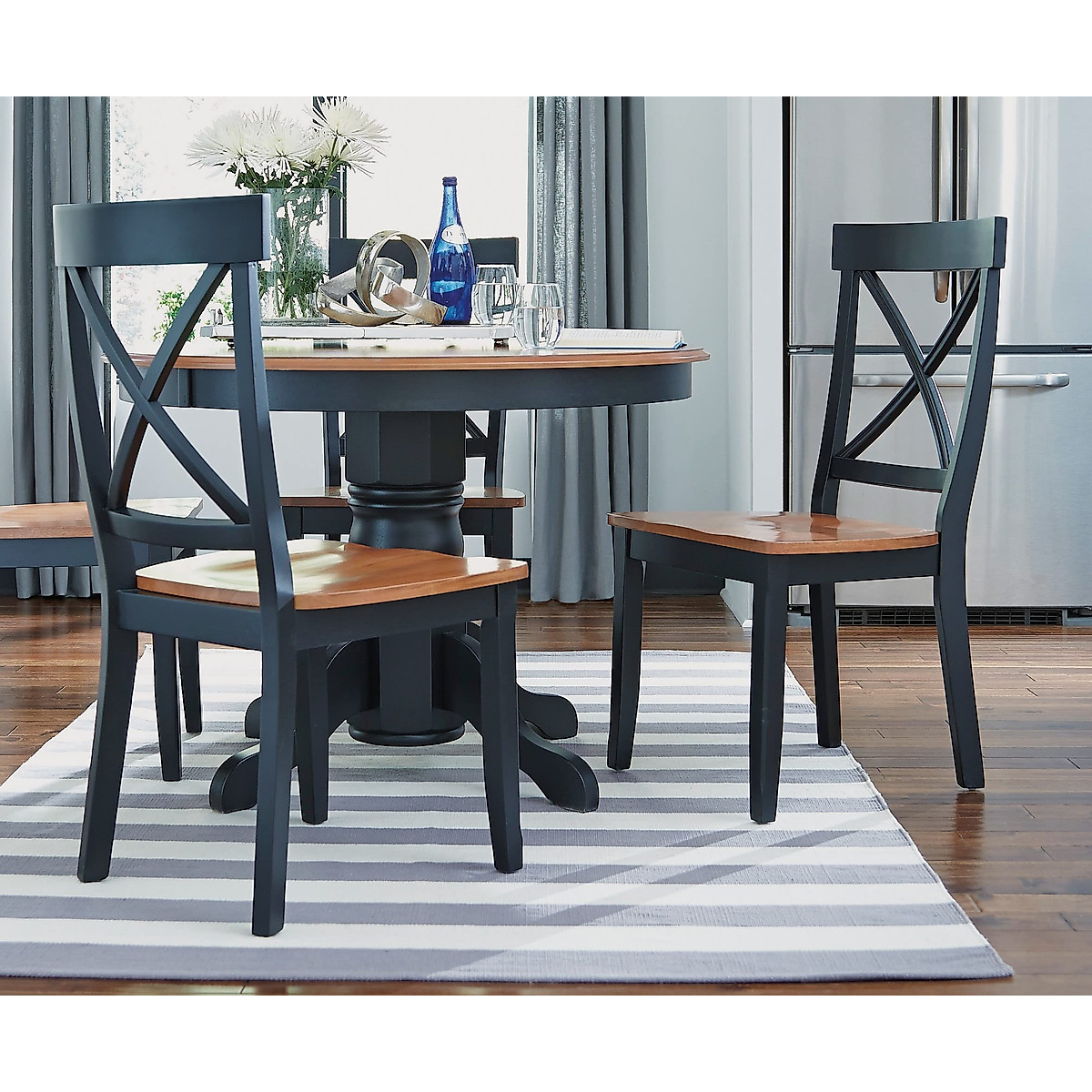 Home Styles Classic Black and Oak Pair of Dining Chairs, with Solid Hardwood Construction, Cottage Oak Finish, X-Style Back, and Mission Style Look, Set of Two