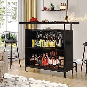 Tribesigns Home Bar Unit, 47 Inches PU Leather Bar Tables Liquor Cabinet with Wine Glasses Holder and Metal Footrest Wine Rack for Kitchen Living Room