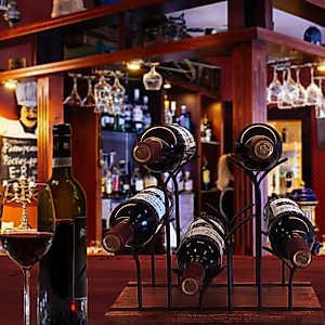 ALLCENER Countertop Bottle Rack, Tabletop Wood Bottle Holder, Hold 6 Bottles, Perfect for Home Decor & Kitchen Storage Rack, Bar, Cellar, Cabinet, Pantry, etc, Wood & Metal (Bronze)