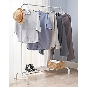 WEASHUME Clothes Rack 43.3 Inches Garment Rack,Coat stand with Bottom Shelf Portable Metal Clothing Rack for Hanging Clothes Coat Rack White