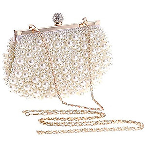 Montip Lynn Evening Wedding Clutch Handbag Pearl Bag Dress Dinner Bag Small Purse Bridesmaid Handbag White