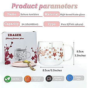 ZRAGEK Sakura Cup, Creative Sakura Mug, Cute Heat-resistant Cup, Transparent Cup, Borosilicate Glass Coffee Cup,Gift(Color : Pink B, Size : 3 Piece Set)