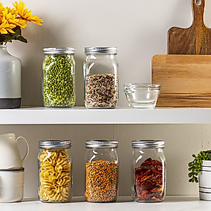 [6 Pack] 32 oz. Wide-Mouth Glass Mason Jars with Metal Airtight Lids and Bands 1 quart Large for Canning, Preserving, & Meal Prep